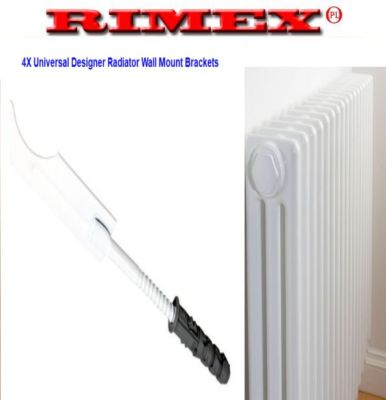 4X Universal Designer Radiator Wall Mount Brackets (White) With Free ...