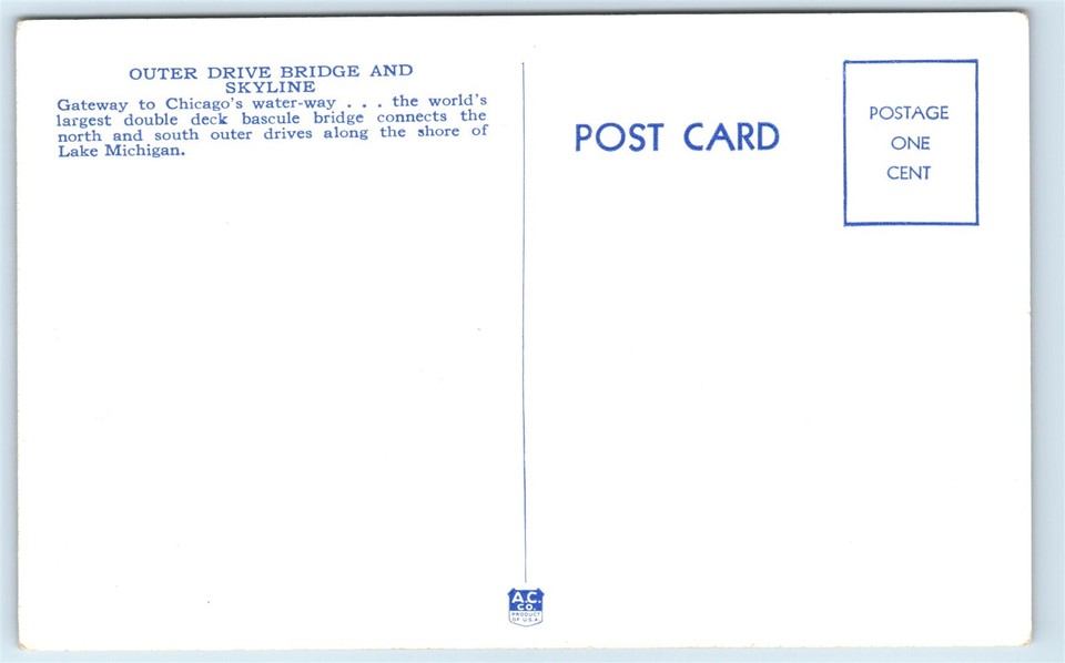 Postcard Outer Drive Bridge and Skyline, Chicago IL J162 | eBay