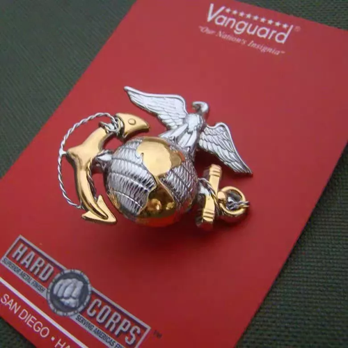 WWII USMC officer EGA barracks metal hat badge gold and silver colour ...