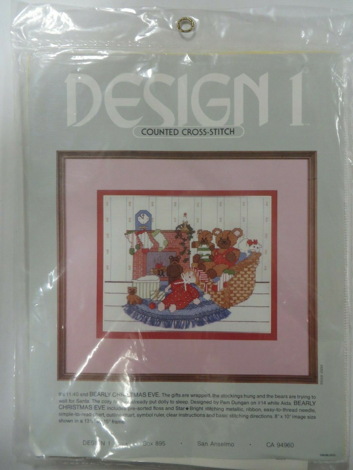 NEW Vtg Design 1 BEARLY CHRISTMAS EVE Counted Cross Stitch Pattern 8" x ...