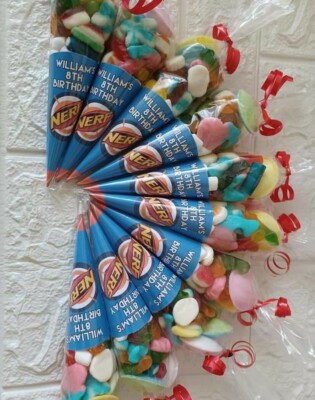 10 x NERF PERSONALISED SWEET CONES PARTY BAG FAVOUR BOY GIRL BIRTHDAY ...