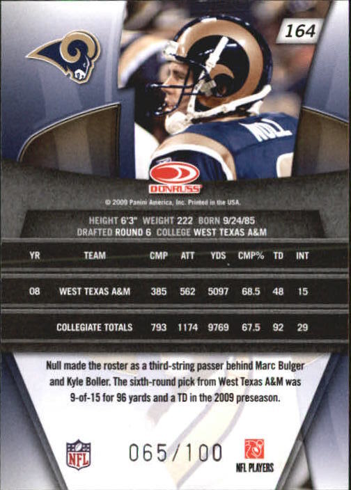 2009 Donruss Gridiron Gear Gold X's Rams Football Card #164 Keith Null ...