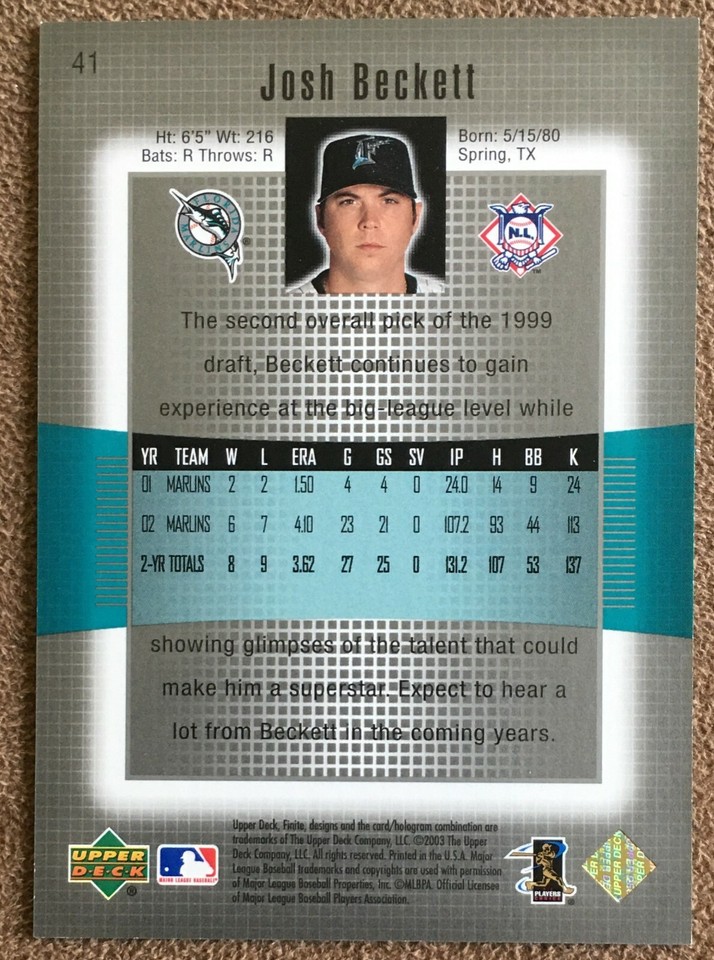 Josh Beckett 2003 Upper Deck Finite Gold #41 /199 Florida Marlins ...