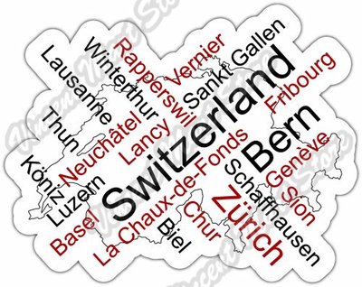 Switzerland Zurich Swiss Country Map Word Cloud Bumper Vinyl Sticker ...