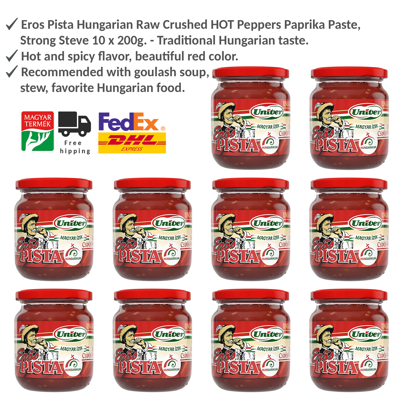 Eros Pista Hungarian Raw Crushed HOT Peppers Paprika Paste, Strong ...