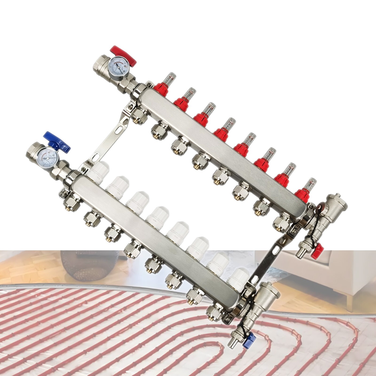 8 Branches 1/2" Floor Manifold Stainless Steel Radiant PEX Floor ...