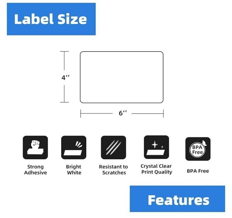 CASE of 8 Rolls 4" x 6" Printholic Direct Thermal Shipping Label 1760 ...