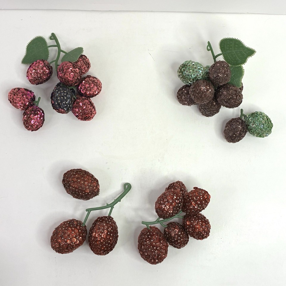 Vintage Push Pin Sequined Beaded Faux Fruit Decor Set of 14 Pieces READ ...
