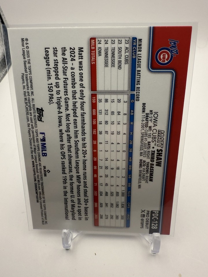 Matt Shaw PURPLE REFRACTOR /125 #PDC-128 2025 Topps Chrome Pro Debut ...