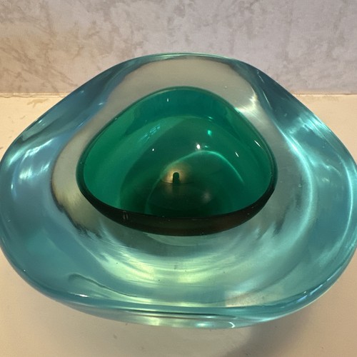Vintage 1960s MCM Murano Glass Geode Bowl Ashtray Triangle Turquoise ...