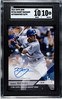 2018 Topps Now #476A Manny Machado Autograph SGC 10 GEM-MT | eBay