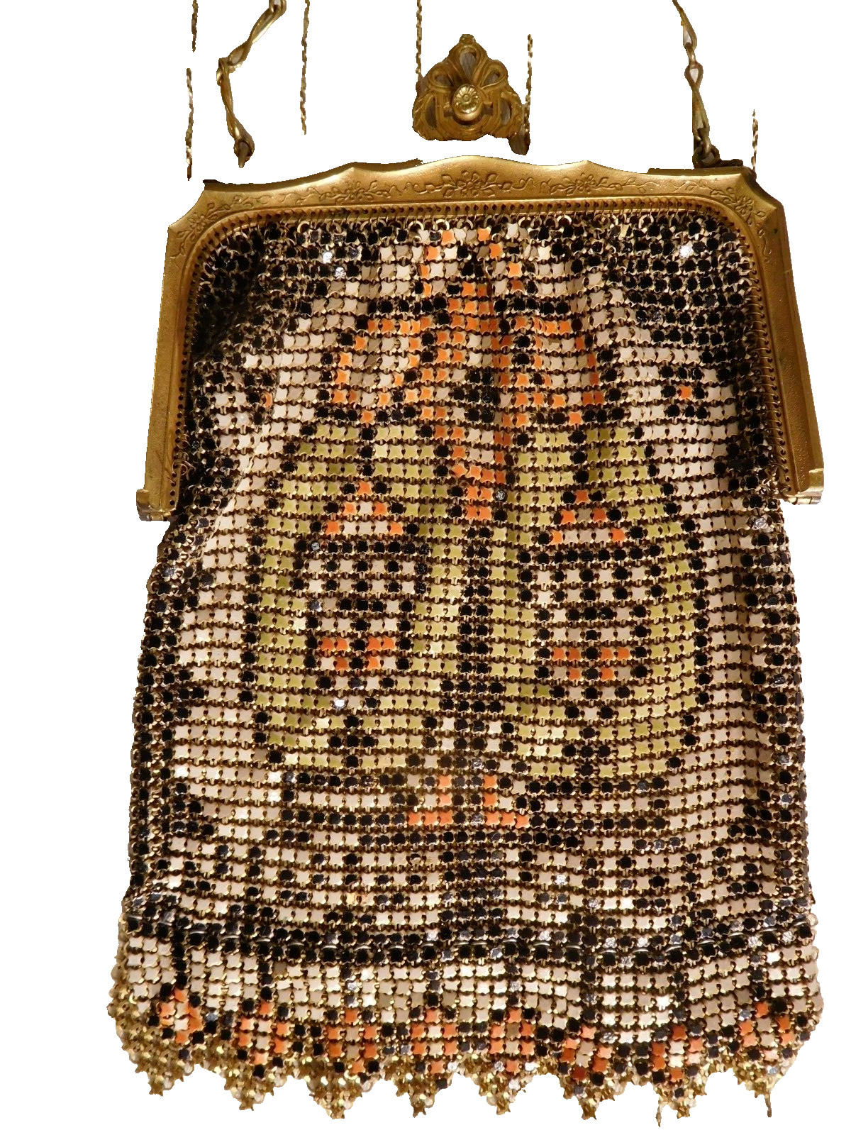 Antique Art Deco Painted Metal Mesh Purse - Gem