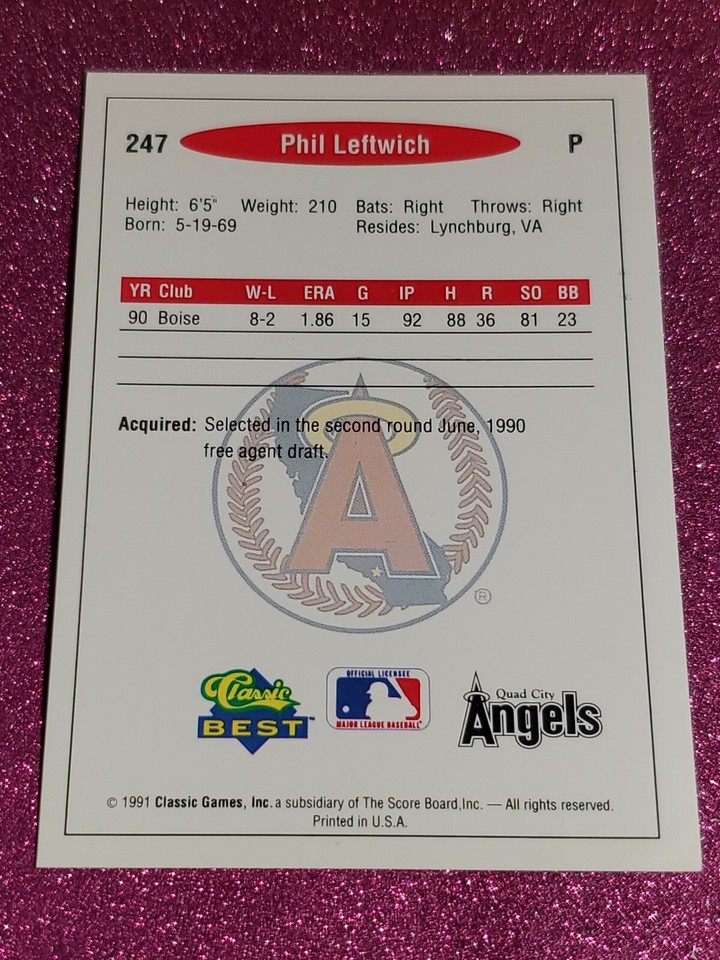 1991 #247 Phil Leftwich Classic Best Quad City Angels | eBay