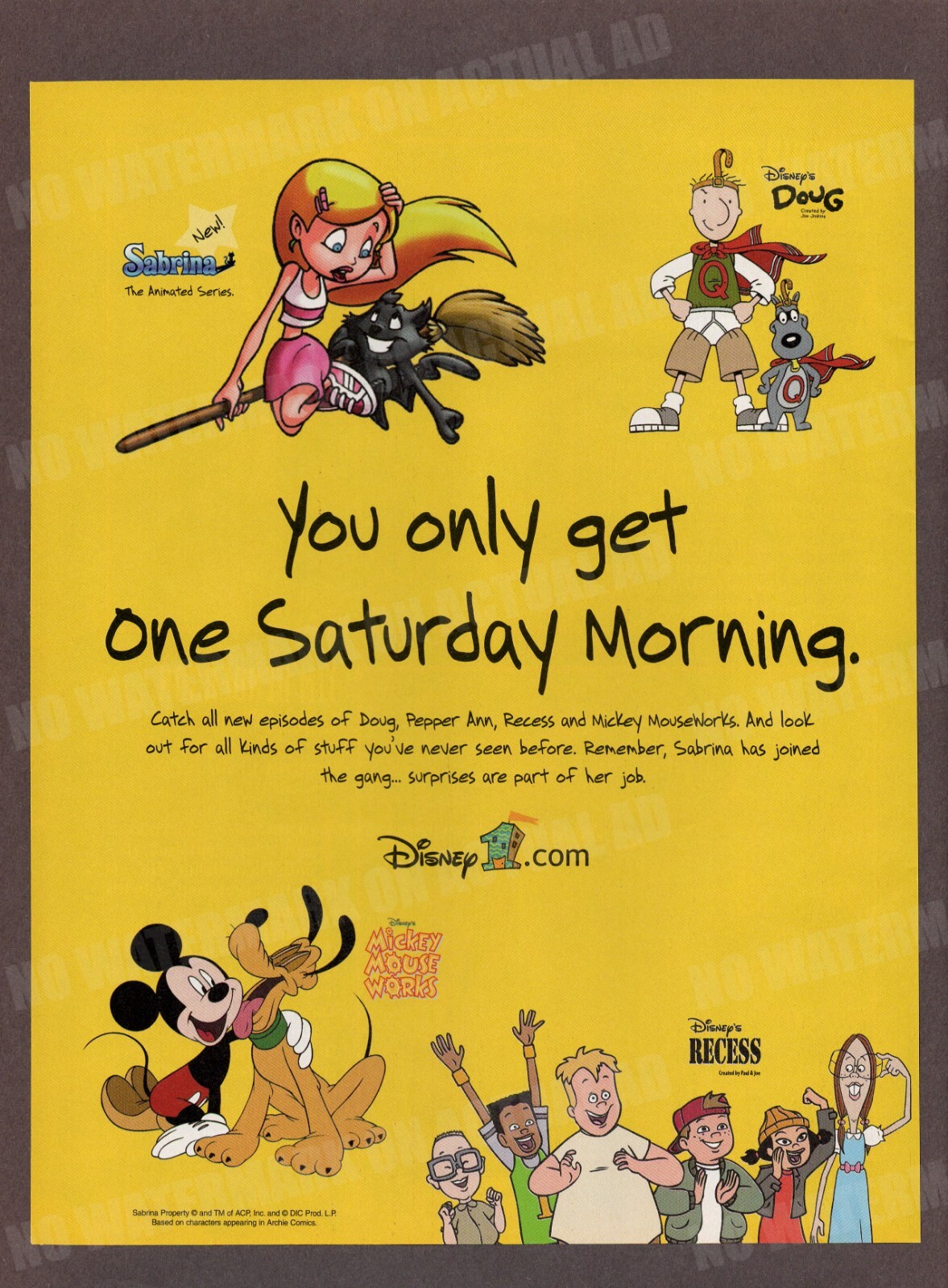 abc Disney's One 1 Saturday Morning 1999 Print Magazine Ad Cartoons ...