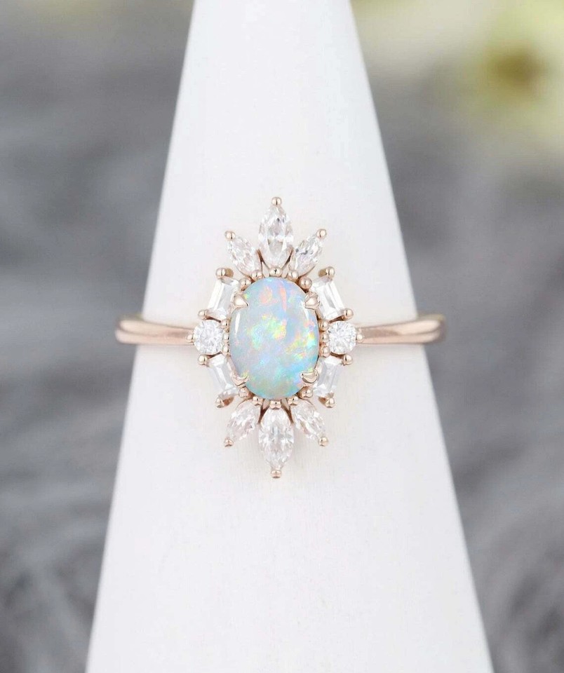 2Ct Oval Cut Fire Opal Halo Diamond Women's Engagement Ring 14K Rose Gold Finis | eBay