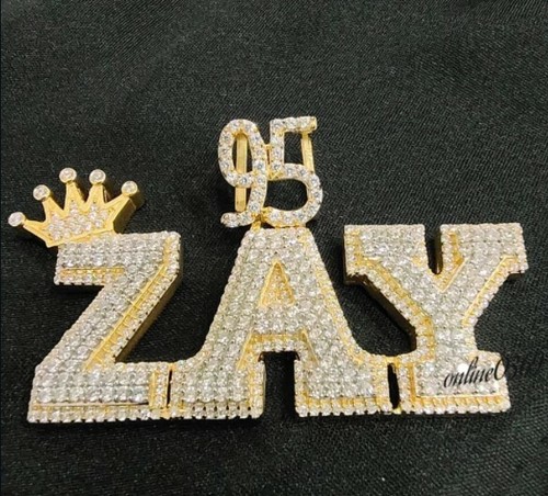 2.33 ct Natural Moissanite Customized "ZAY" Letter Lucky Number Pendant ...