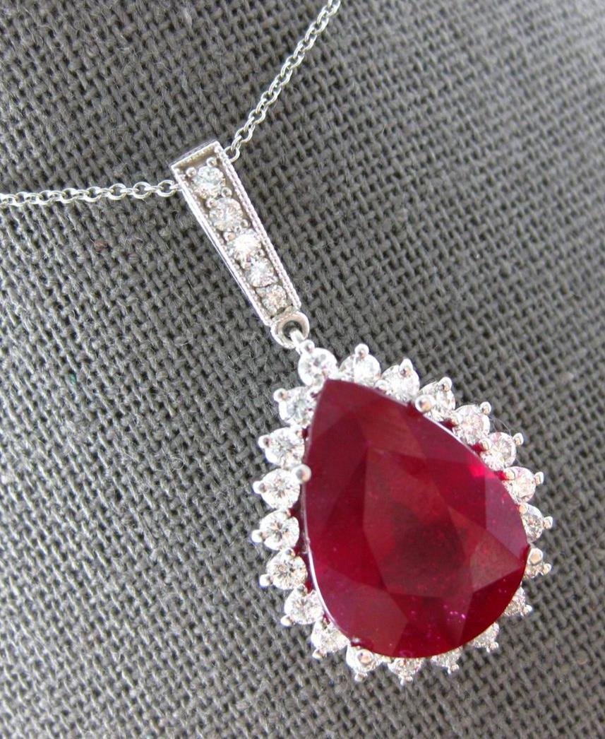 LARGE 12.63CT DIAMOND & AAA RUBY 14K WHITE GOLD PEAR … - Gem