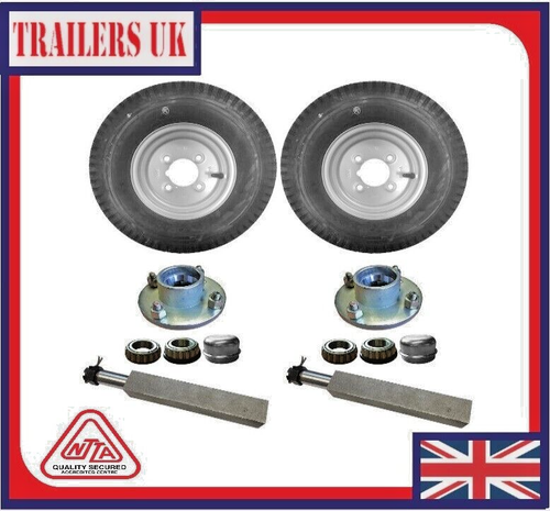 Trailer Axle Set 2 x Hubs 2 x Square Stub Axles 2 x 8" 4PR Wheels ...