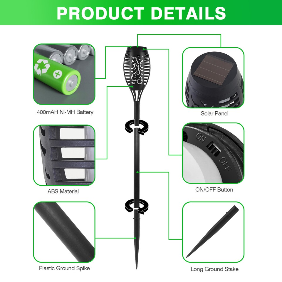 4 PACK Outdoor Solar Flame Light Torch Dancing Flickering Lamp Garden ...