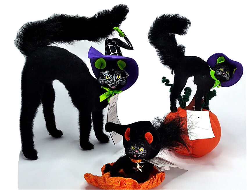 3 Annalee Halloween Black Cats Scaredy Witch Hat Pumpkin Moonlight 2006 ...