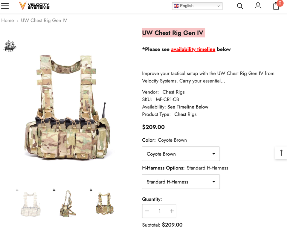 Velocity Systems UW Chest Rig Gen IV - Coyote - One size fits all | eBay