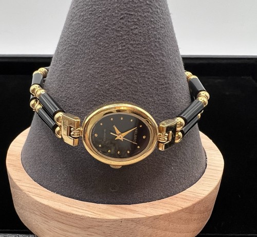 Vintage Helbros Diamond Ladies Gold Tone & Black Wrist Watch | eBay