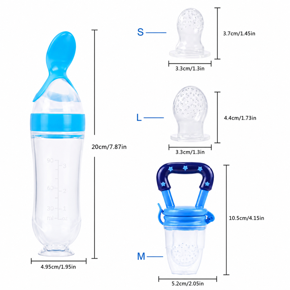 10PCS Baby Feeding Set Silicone Fruit Feeder Pacifier Squeeze Spoon ...