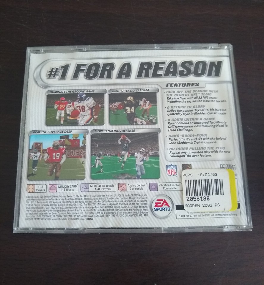 PlayStation 1 PS1 Game. Madden NFL 2002 (Sony 2001) Tested. Sorry No ...
