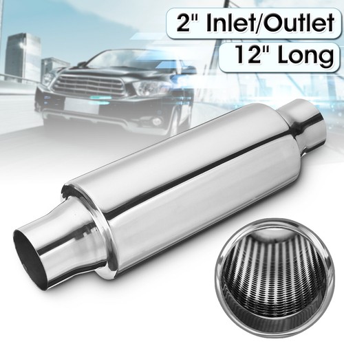 12" x 2" Inlet / Outlet Exhaust Muffler Resonator Glass Pack Silencer ...