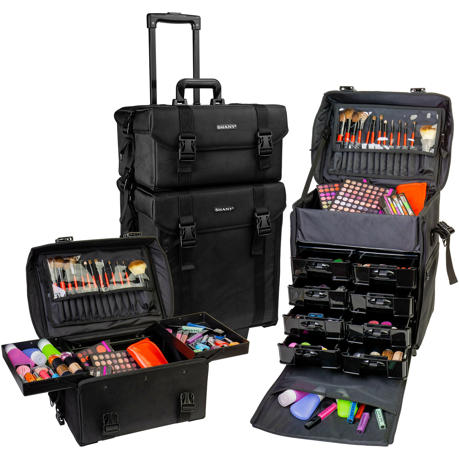 SHANY Soft Makeup Artist Rolling Trolley Cosmetic Case with Free Set of ...