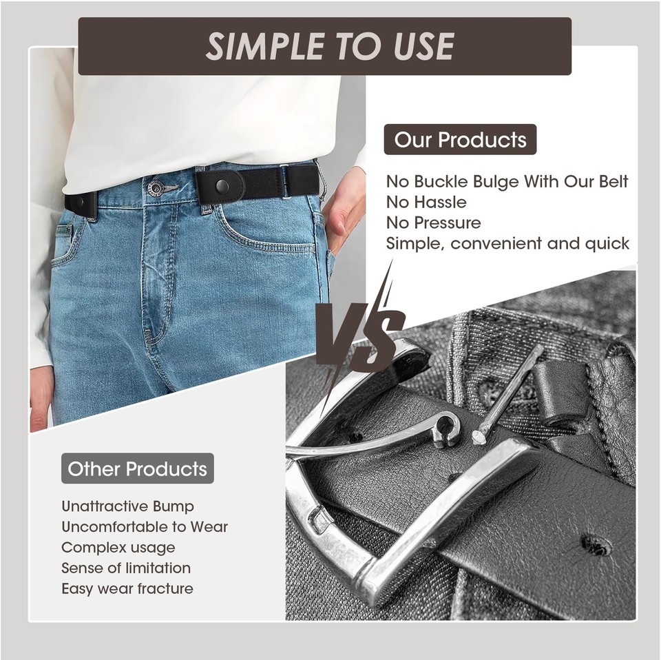 Adjustable No Buckle Invisible Elastic Waist Belt For Men&Women Waist ...