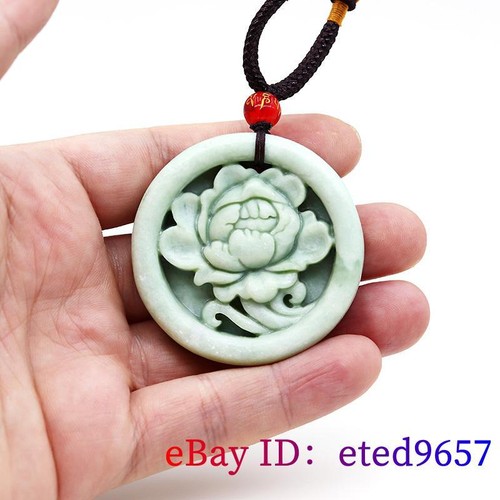 Jade Flower Pendant Natural Jewelry Talismans Necklace Gemstones Charm ...
