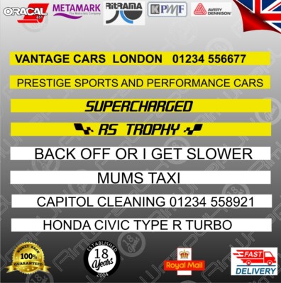 Number Plate Sticker slogan strip UK number plates Front & Rear 10mm x ...