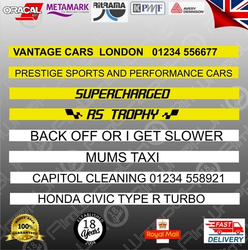 Number Plate Sticker slogan strip UK number plates Front & Rear 10mm x ...