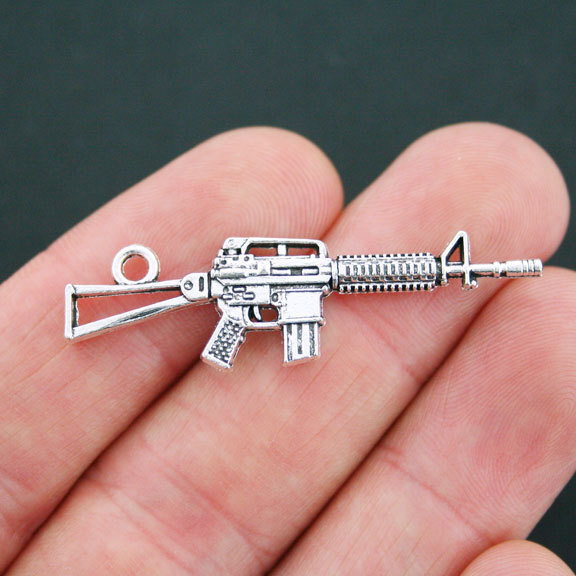 6 Machine Gun Charms Antique Silver Tone Rifle Charm 2 Sided - SC5096 ...