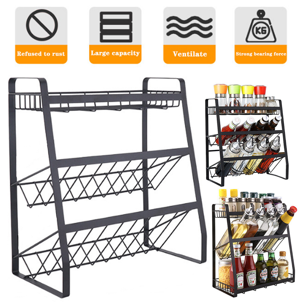 3 Tier Spice Herb Jars Stand Sauce Bottle Rack Holder Kitchen Storage ...