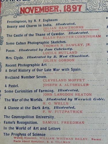 Cosmopolitan Magazine -November, 1897 , Story “War of the Worlds" by H ...