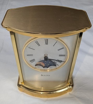 Bulova Brass Moon Phase Mantel Clock Quartz With Roman Numerals - B2251 ...
