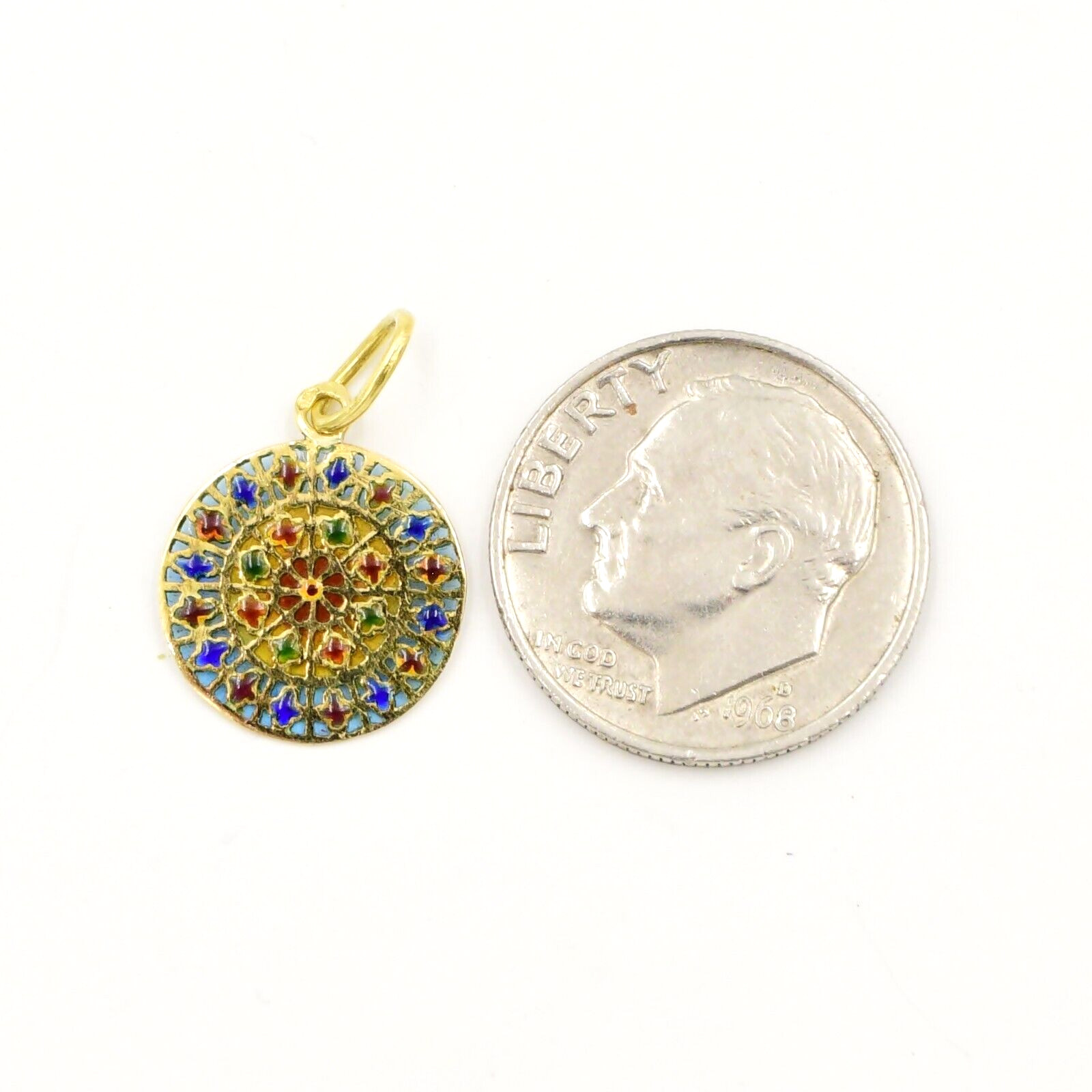 14k Yellow Gold Stained Glass Open Work Charm - Gem
