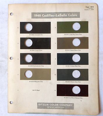1940 CADILLAC PPG COLOR PAINT CHIP CHART ALL MODELS ORIGINAL | eBay