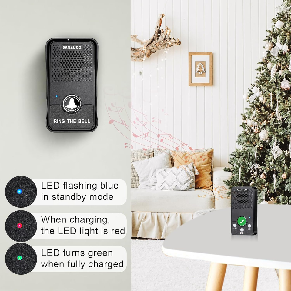 Hands-Free Wireless Doorbell Intercom - 1000ft Range, Waterproof, LED ...