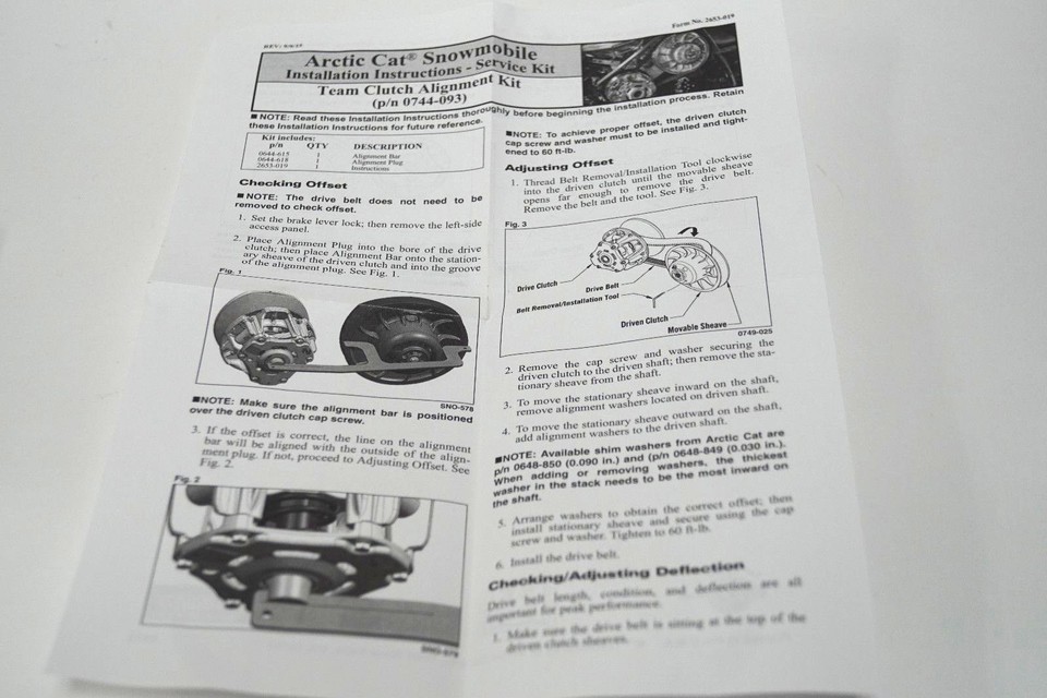 OEM Arctic Cat Snowmobile Clutch Alignment Bar Team Boss 0744-093 READ ...