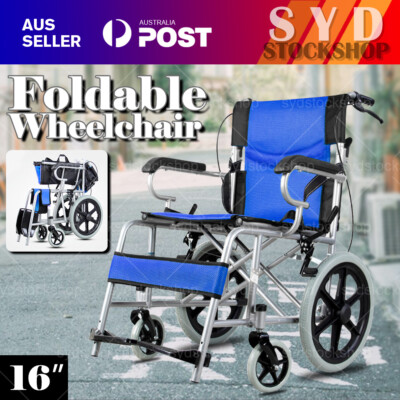 16" Foldable Wheelchair Park Brakes Lightweight Soft Mobility Aid Fold ...
