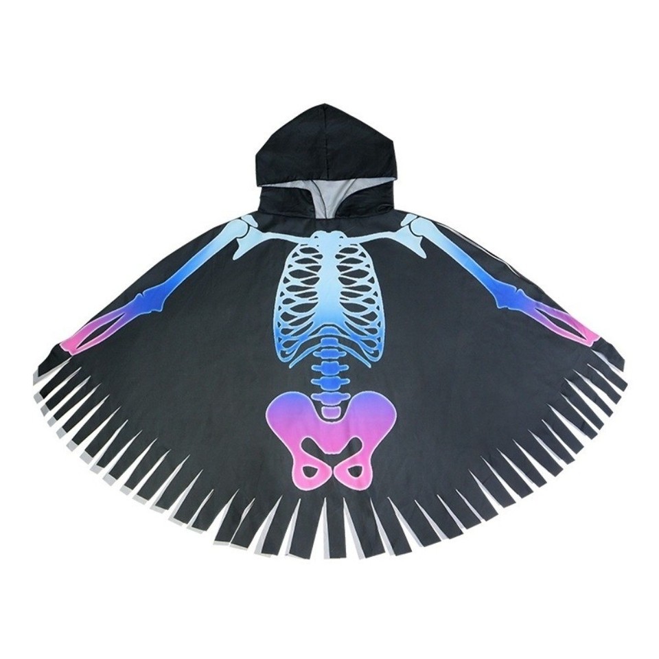 Hooded Halloween Props Cloth Skull Bones Cloak Funny Skeleton Cape ...