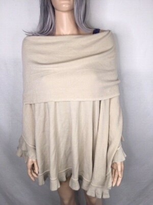 Women's NWT Cejon Cowl-Neck Ruffle Poncho One-Size Beige | eBay