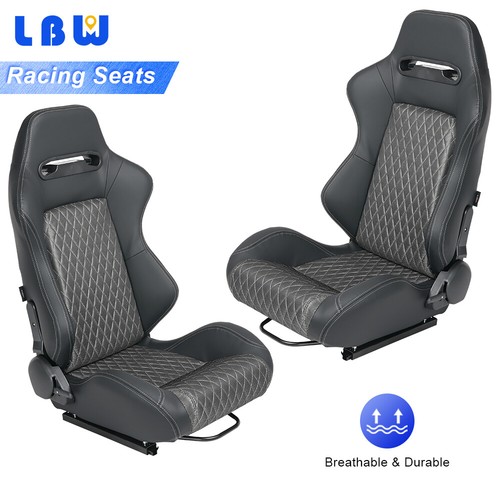 2x Racing Seats Sport Bucket Seats Black Faux Leather+Gray Fabric With ...