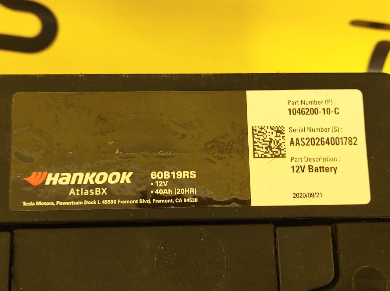 Tesla Model X 2015-2021 Battery 12 Volt 40Ah Hankook AtlasBX 1046200-10 ...