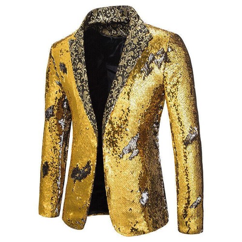 Men Tuxedo Club Sequin Glitter Blazer Gentleman Party Suit Men Suit ...