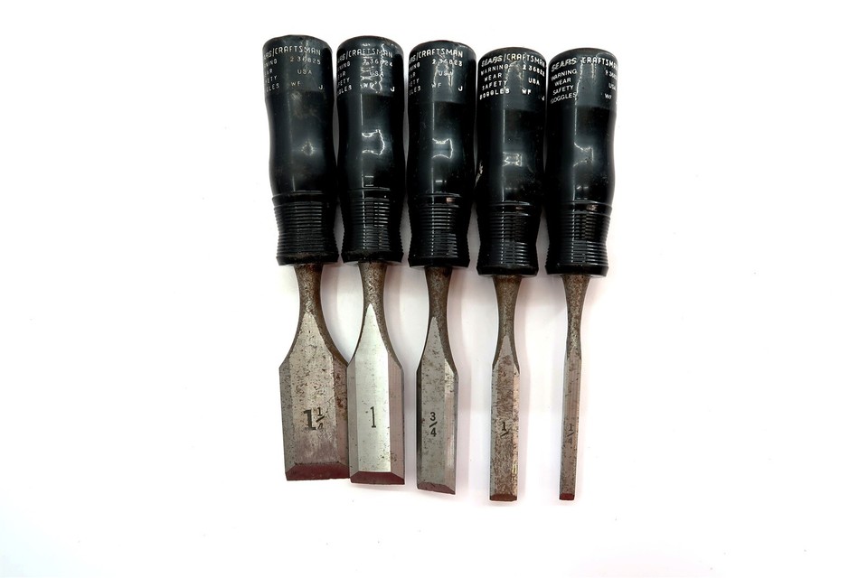 Set of 5 CRAFTSMAN WOOD CHISEL SET 36829 Vintage Chisels with Black ...