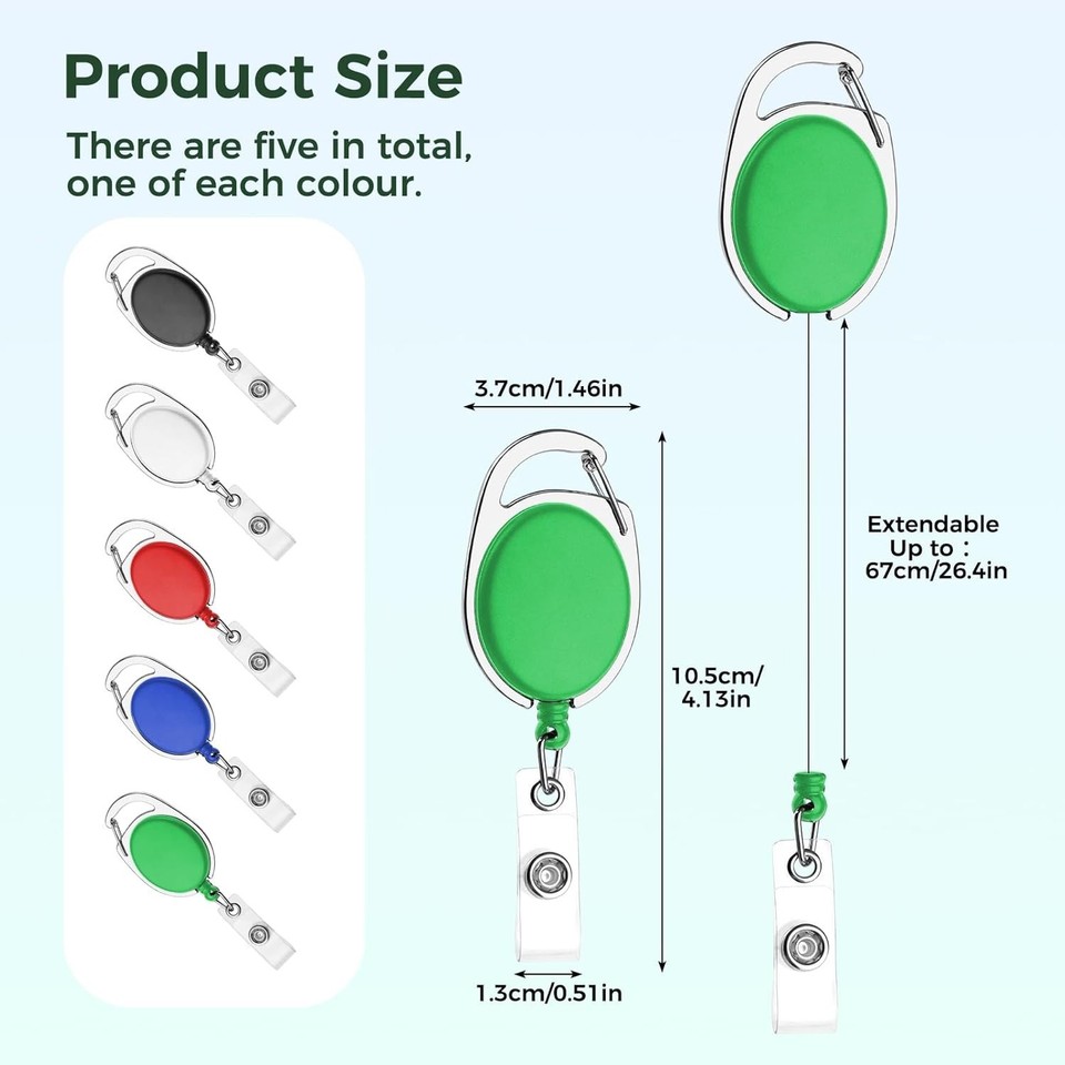 5 Retractable Key Chain Heavy Duty ID Card Fob Lot Belt Clip Lanyard ...
